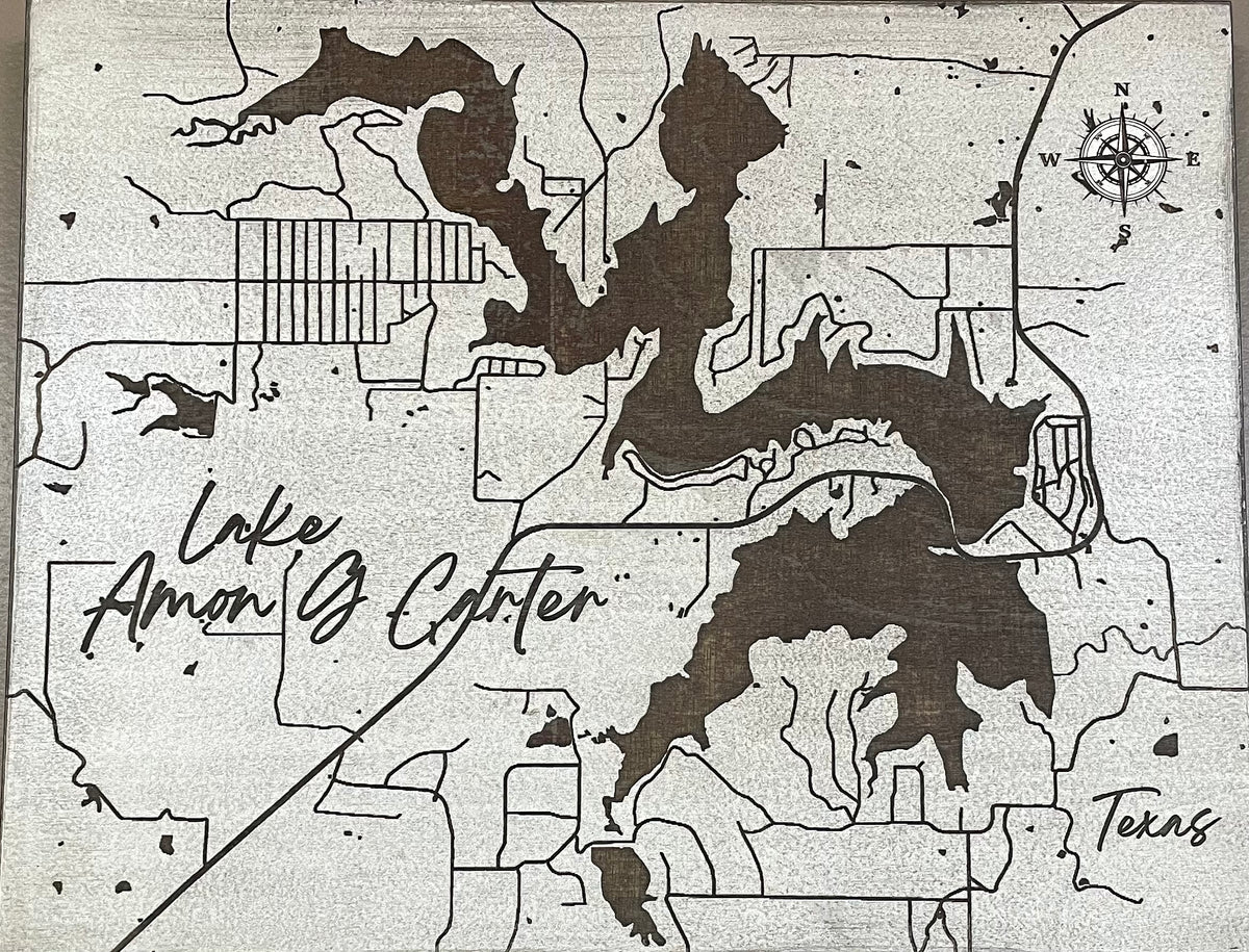 Lake Amon G. Carter, Texas - Laser Engraved Wood Map Overflow Sale Spe ...