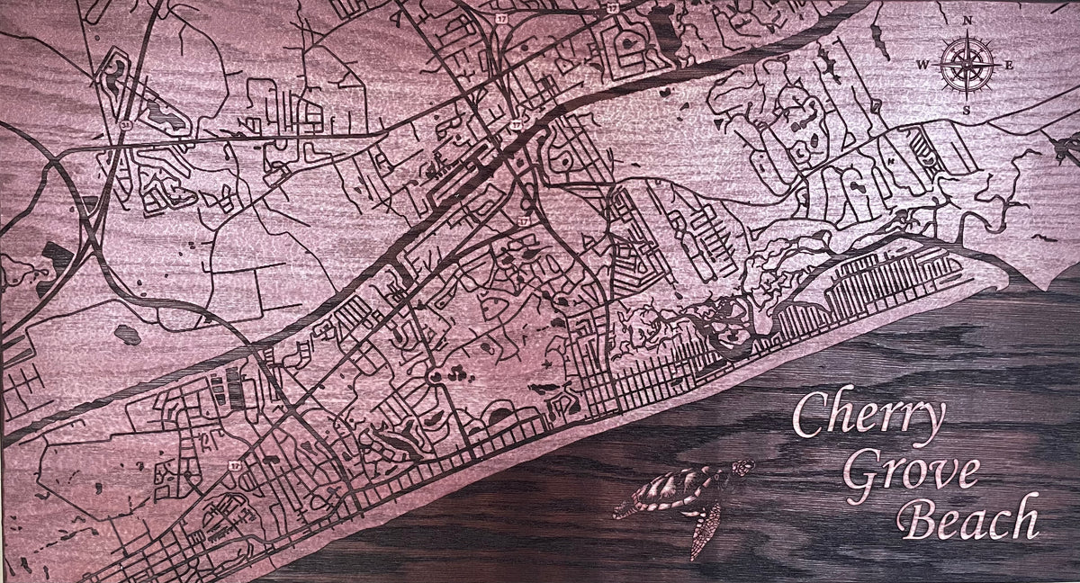 Cherry Grove Beach, South Carolina - Laser Engraved Wood Map Overflow ...