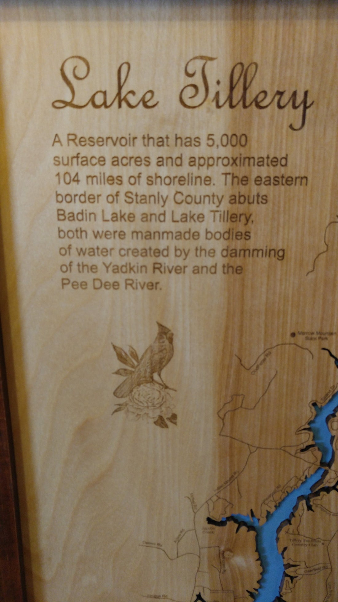 Lake Tillery, North Carolina - Wood Cut Laser Map| Personal Handcrafted ...
