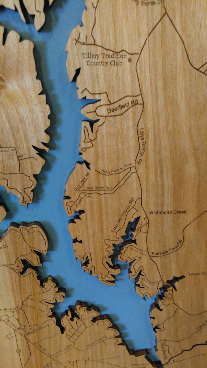 Lake Tillery, North Carolina - Wood Cut Laser Map| Personal Handcrafted ...