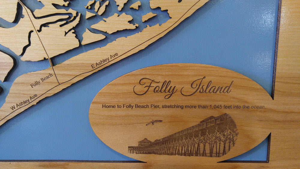 Folly Island, South Carolina - Coastal Map - laser cut wood map ...