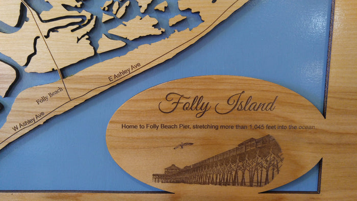 Folly Island, South Carolina - Coastal Map - laser cut wood map ...