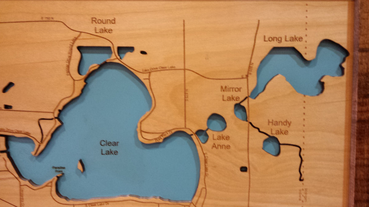 Clear Lake and Round Lake, IN - Laser Cut Wood Map| Personal ...