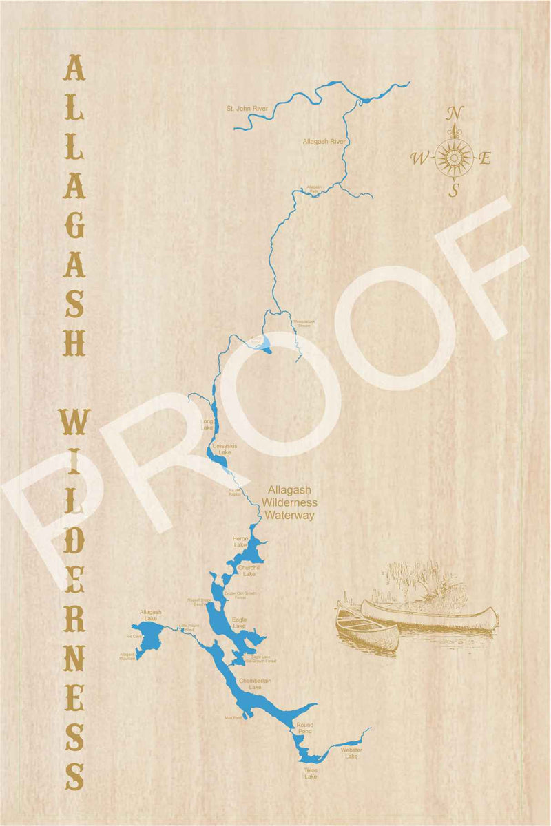 Allagash Wilderness Waterway, Maine, NH - Laser Cut Wood Map| Personal ...