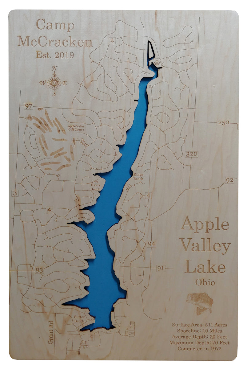 Apple Valley Lake, Ohio - Laser Cut Wood Map| Personal Handcrafted Displays