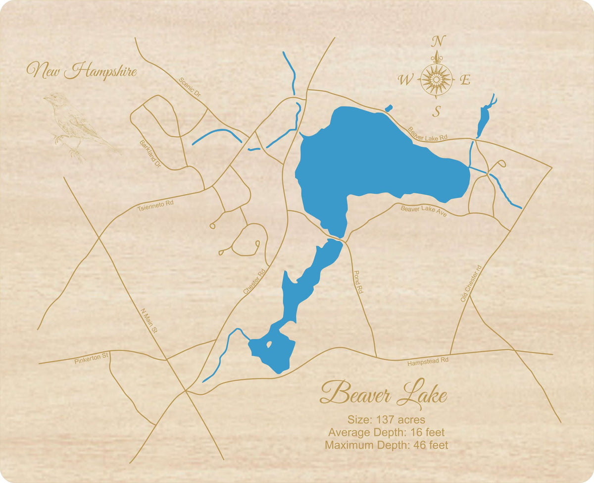 Beaver Lake, New Hampshire - Laser Cut Wood Map| Personal Handcrafted ...
