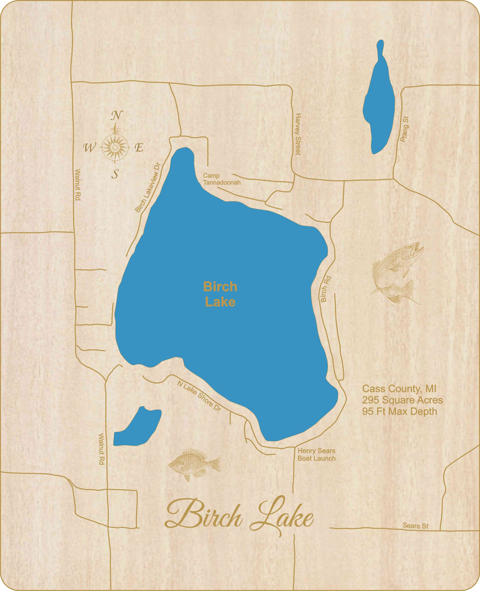 Birch Lake, MI - Laser Cut Wood Map| Personal Handcrafted Displays