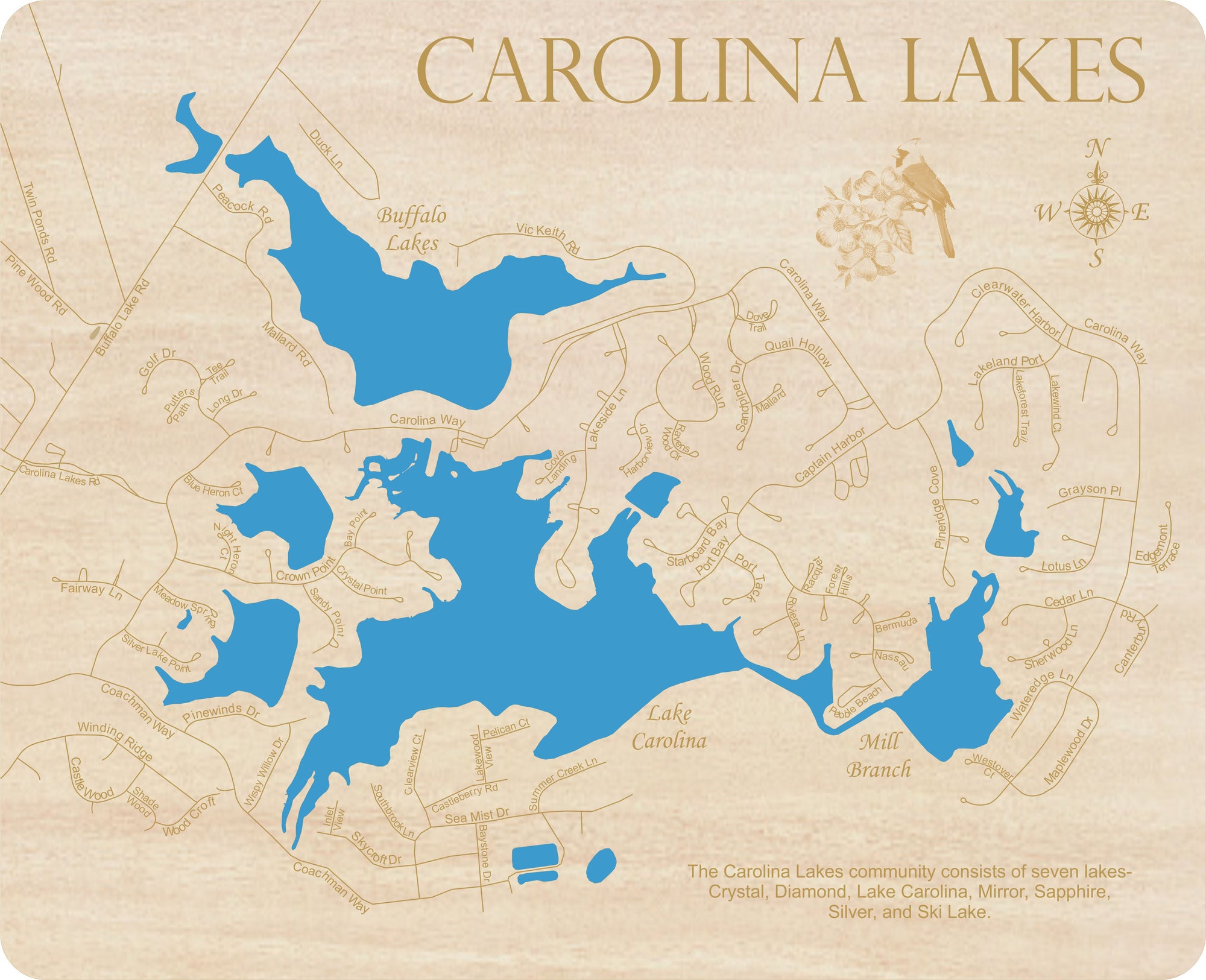 Carolina Lakes, North Carolina - Laser Cut Wood Map| Personal ...