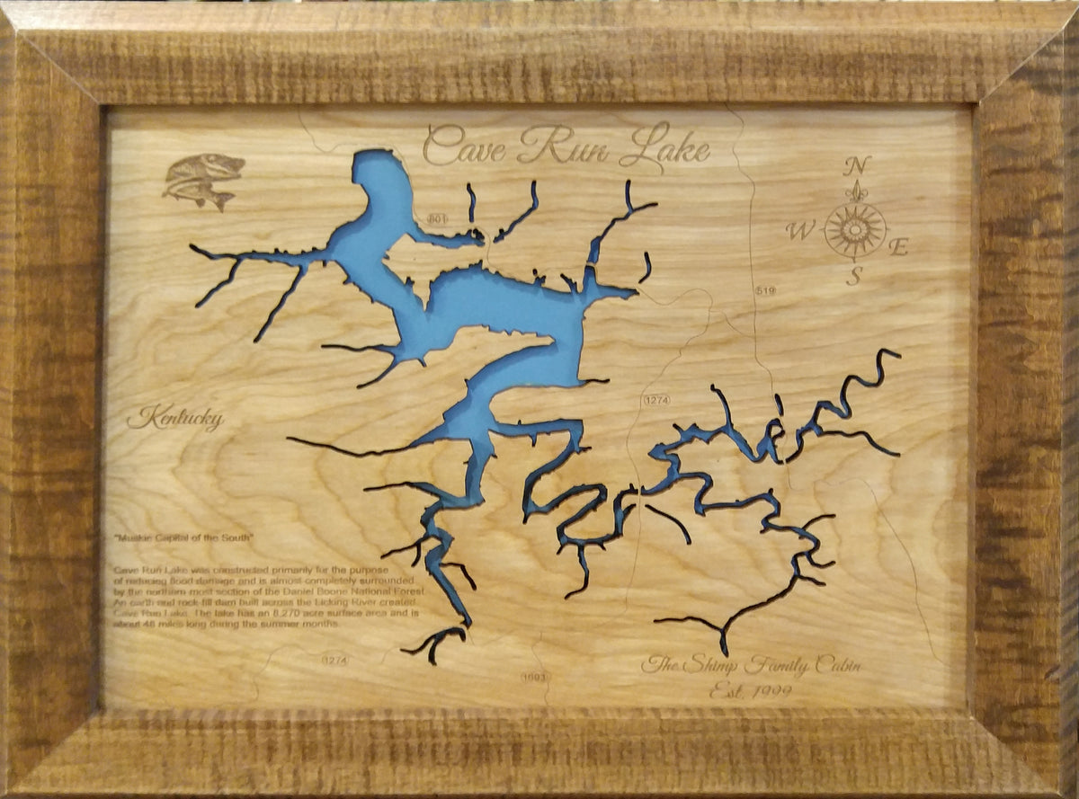 Cave Run Lake, Kentucky - Laser Cut Wood Map| Personal Handcrafted Displays
