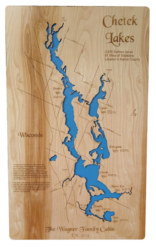 Chetek Chain of Lakes, Wisconsin - Laser Cut Wood Map| Personal ...