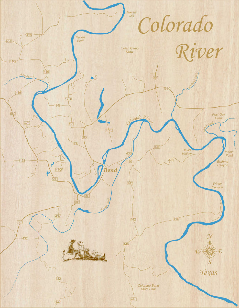 Colorado Bend, Colorado River, TX - Laser Cut Wood Map| Personal ...
