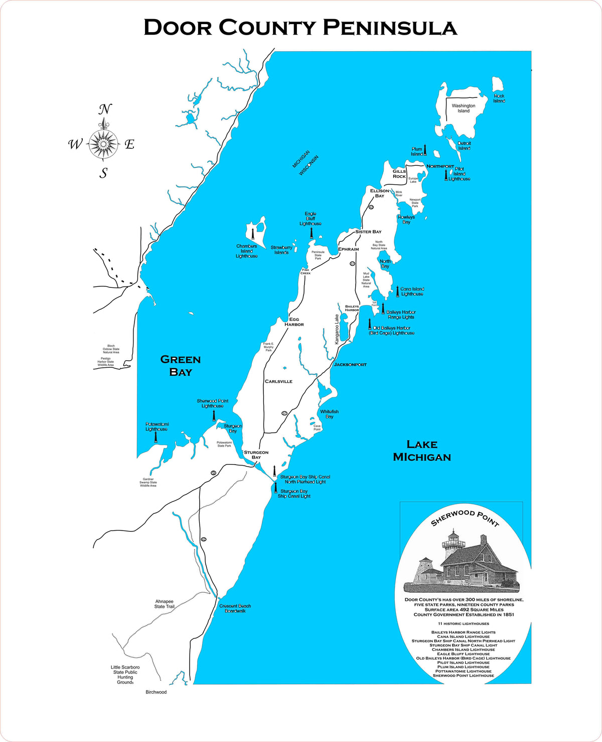 Door County Peninsula, Wisconsin - Laser Cut Wood Map| Personal ...
