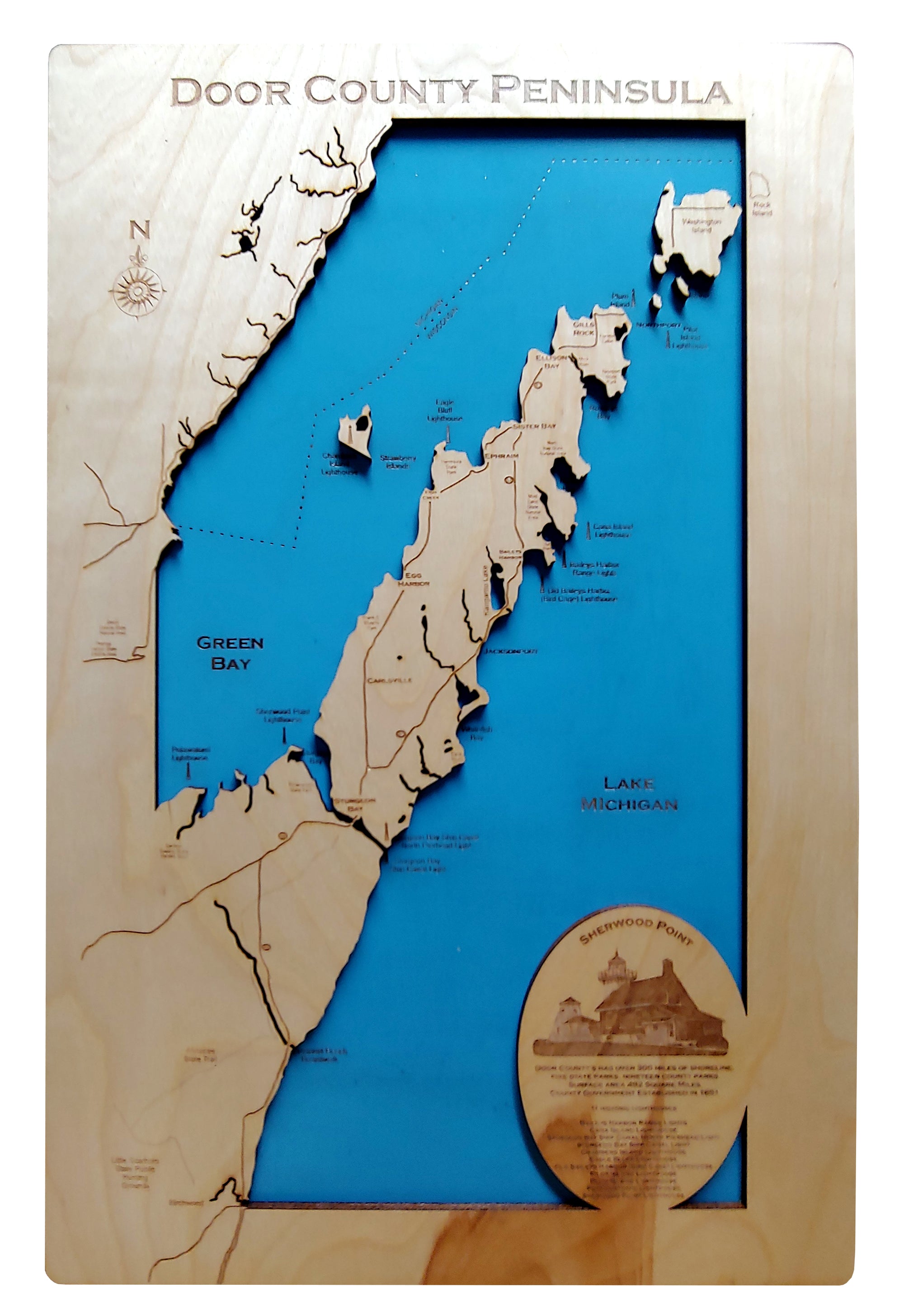 Door County Peninsula, Wisconsin - Laser Cut Wood Map| Personal ...
