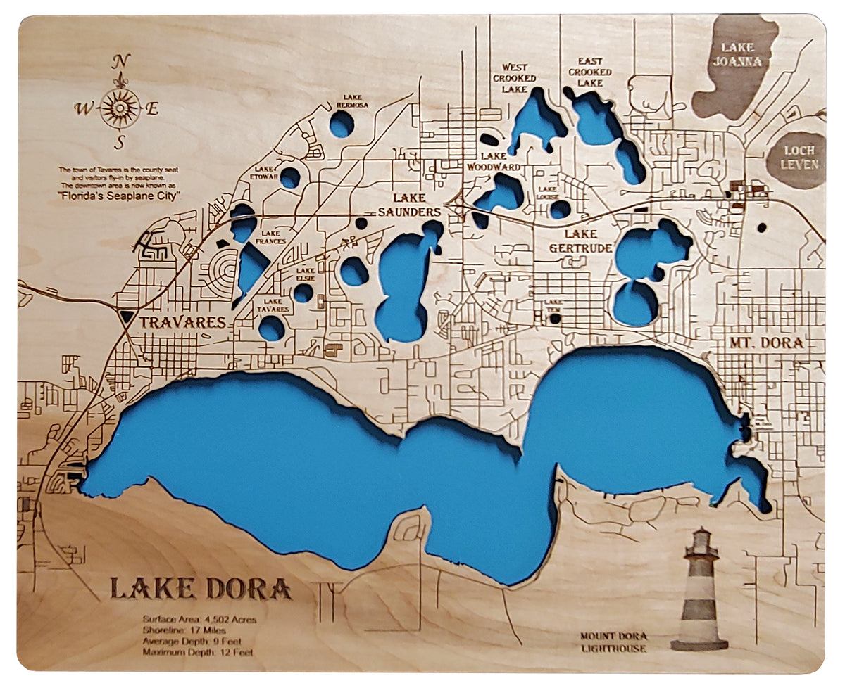 Lake Dora, Florida - Laser Cut Wood Map| Personal Handcrafted Displays