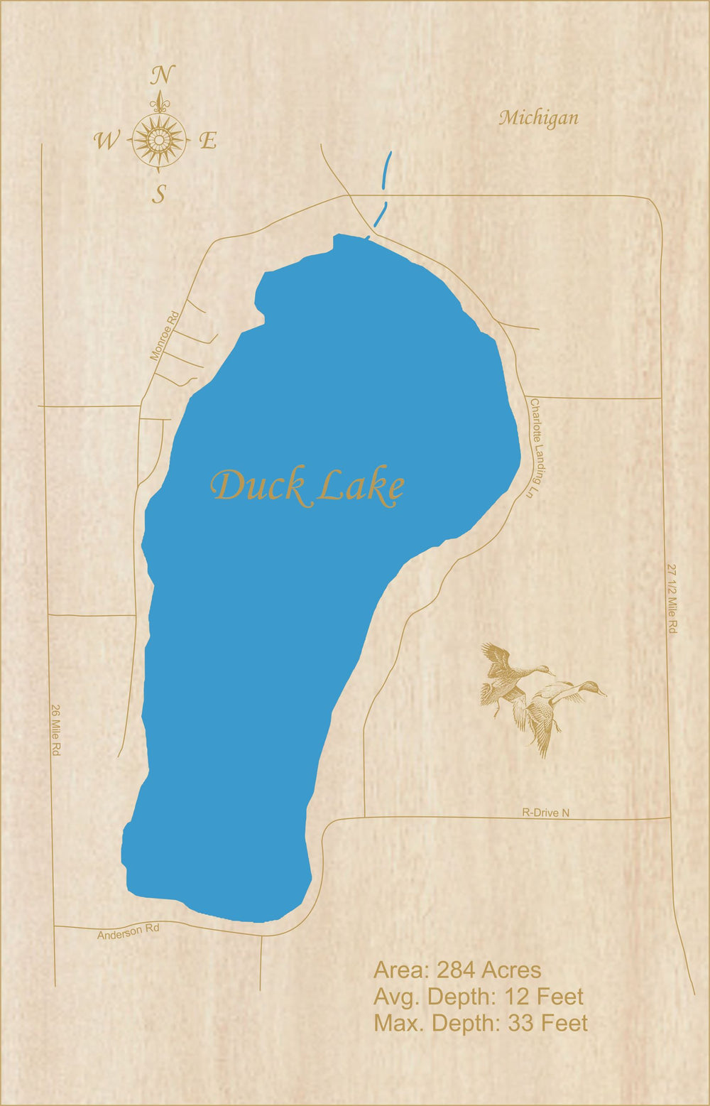 Duck Lake, Michigan (Calhoun County) - Laser Cut Wood Map| Personal ...