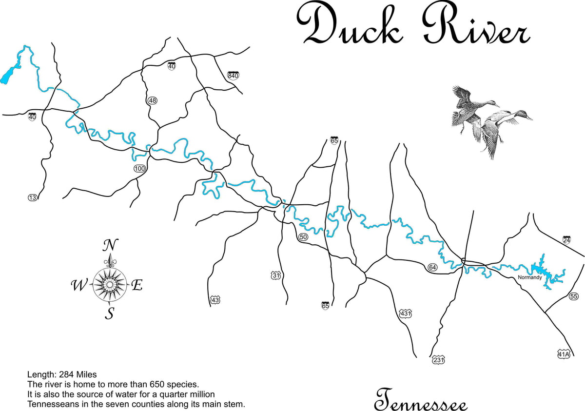 Duck River, Tennessee - Laser Cut Wood Map| Personal Handcrafted Displays