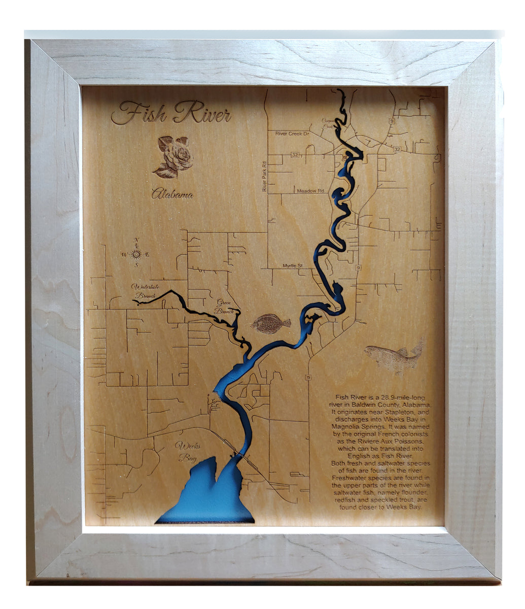 Fish River, Alabama - Laser Cut Wood Map| Personal Handcrafted Displays