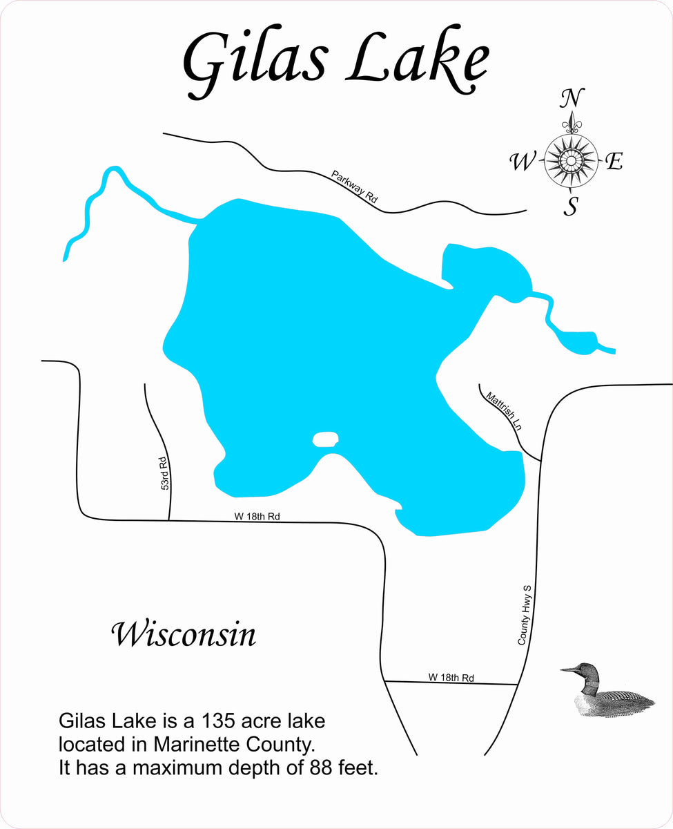 Gilas Lake, Wisconsin - Laser Cut Wood Map| Personal Handcrafted Displays