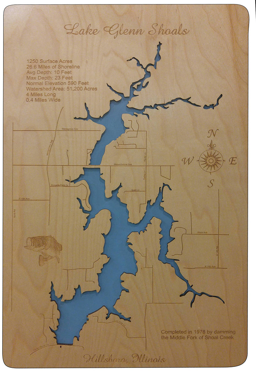 Lake Glenn Shoals, Illinois - Laser Cut Wood Map| Personal Handcrafted ...