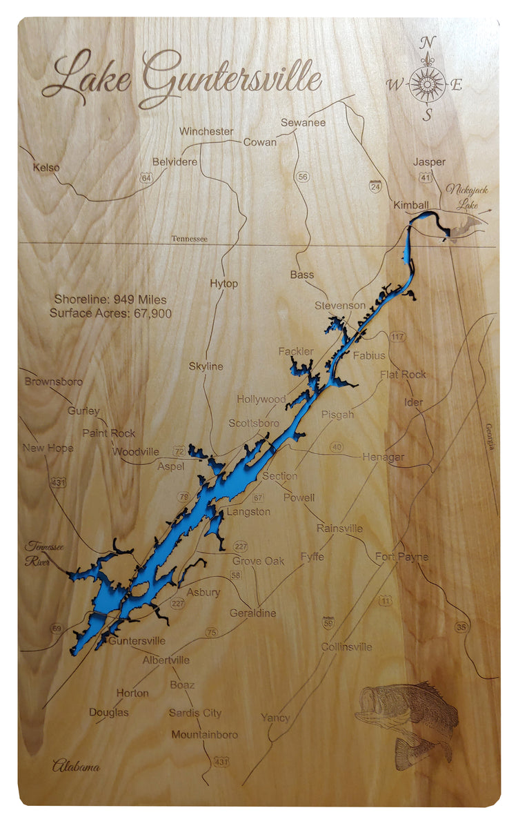 Lake Guntersville, Alabama - Laser Cut Wood Map| Personal Handcrafted ...