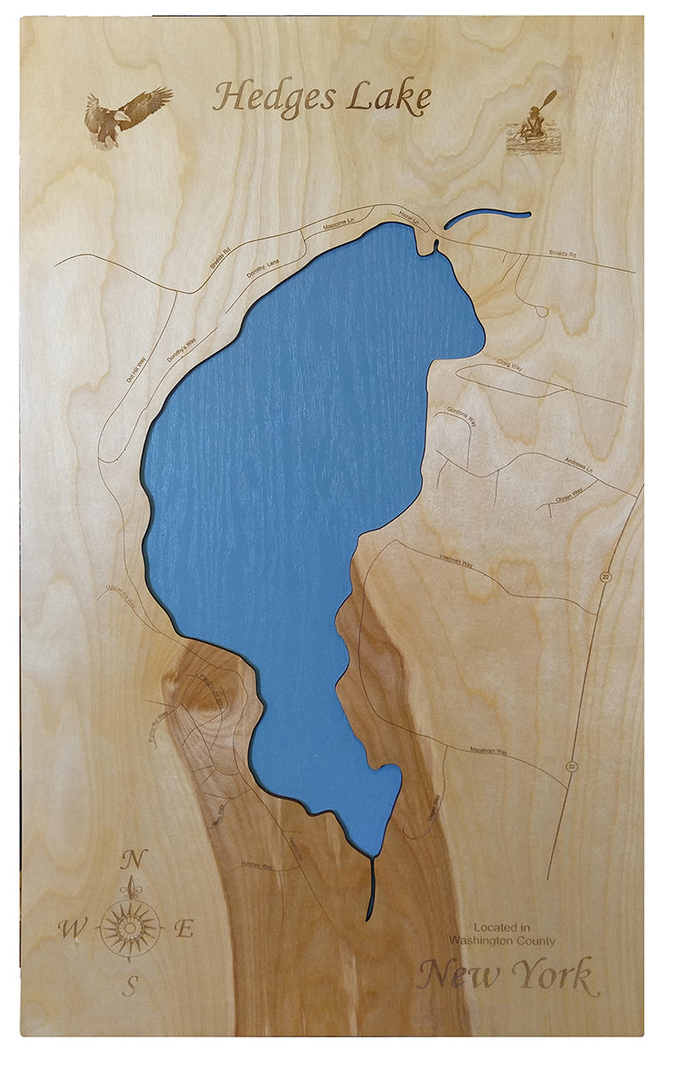 Hedges Lake, NY - Laser Cut Wood Map| Personal Handcrafted Displays
