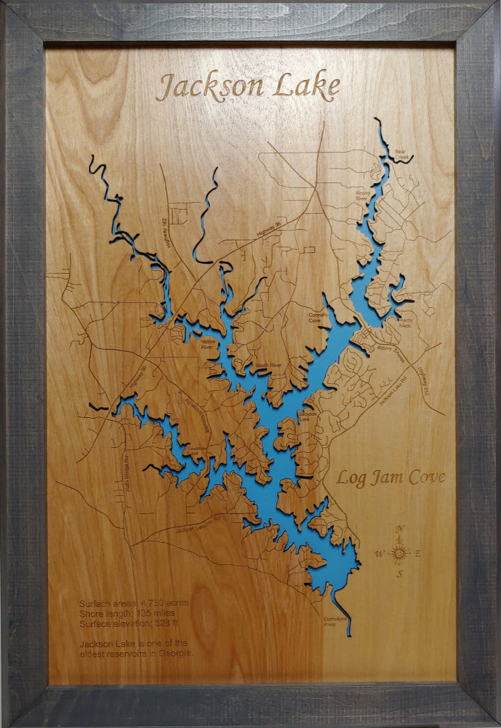 Jackson Lake, Georgia - Laser Cut Wood Map| Personal Handcrafted Displays