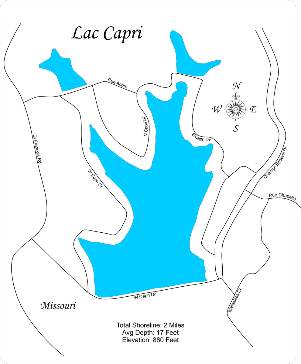 Lac Capri, Missouri - Laser Cut Wood Map| Personal Handcrafted Displays