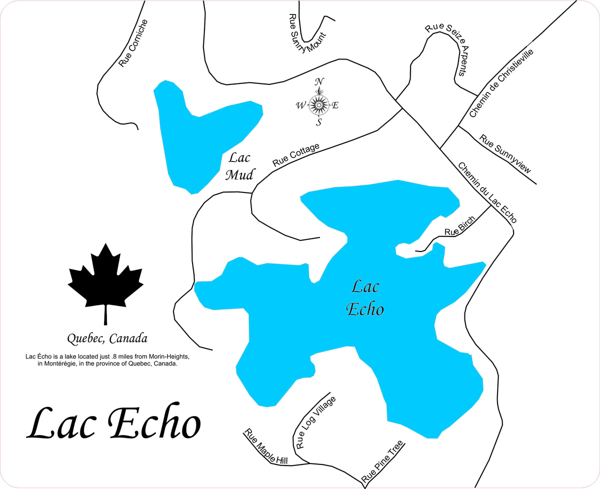 Lac Echo, Quebec - Laser Cut Wood Map| Personal Handcrafted Displays