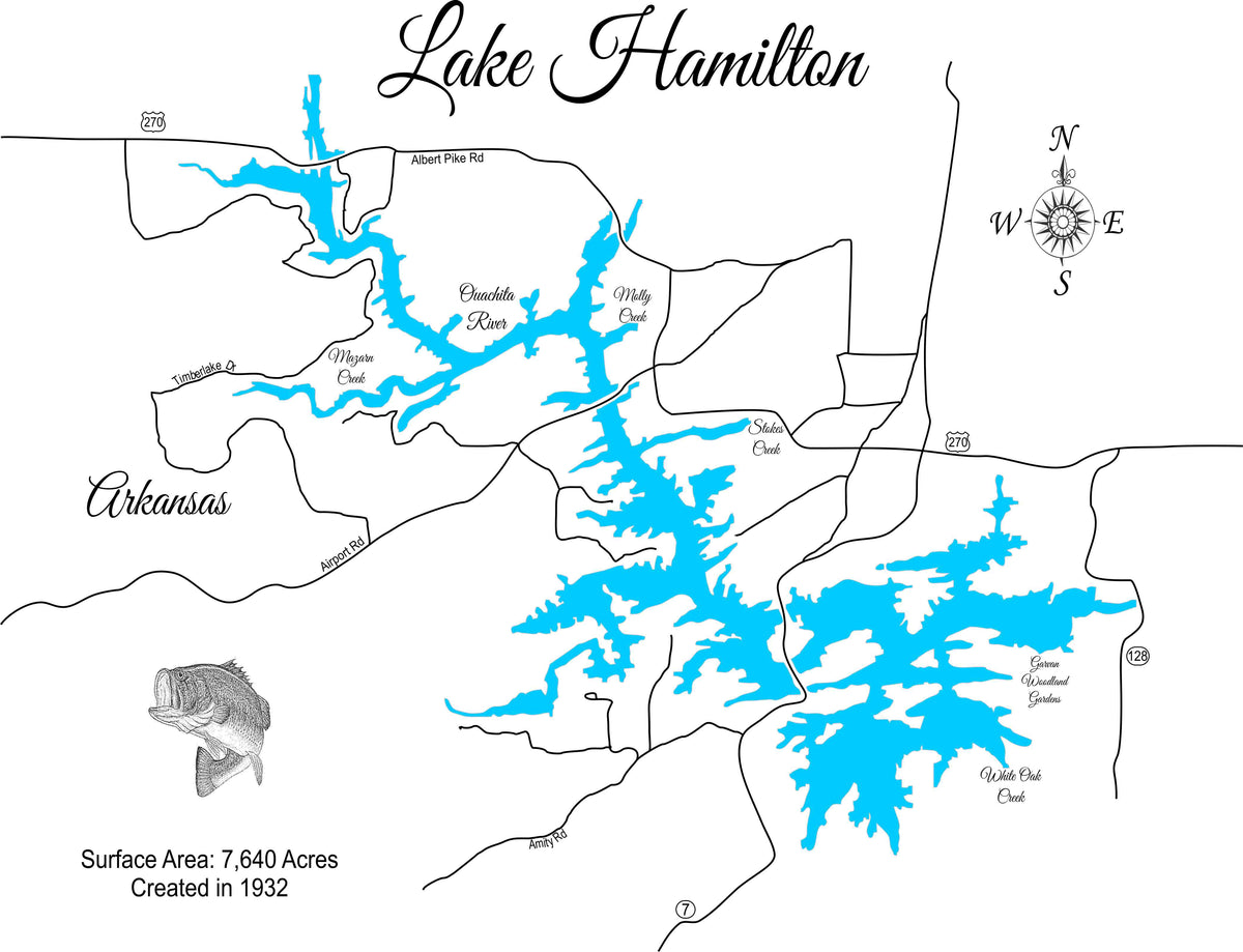 Lake Hamilton, Arkansas - Laser Cut Wood Map| Personal Handcrafted Displays