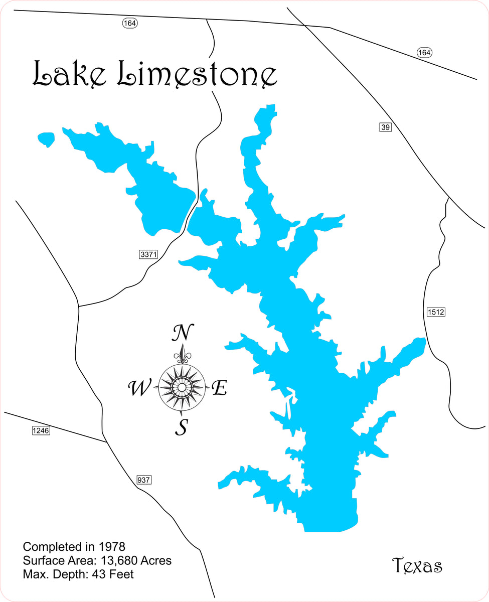Lake Limestone, Texas - Laser Cut Wood Map| Personal Handcrafted Displays