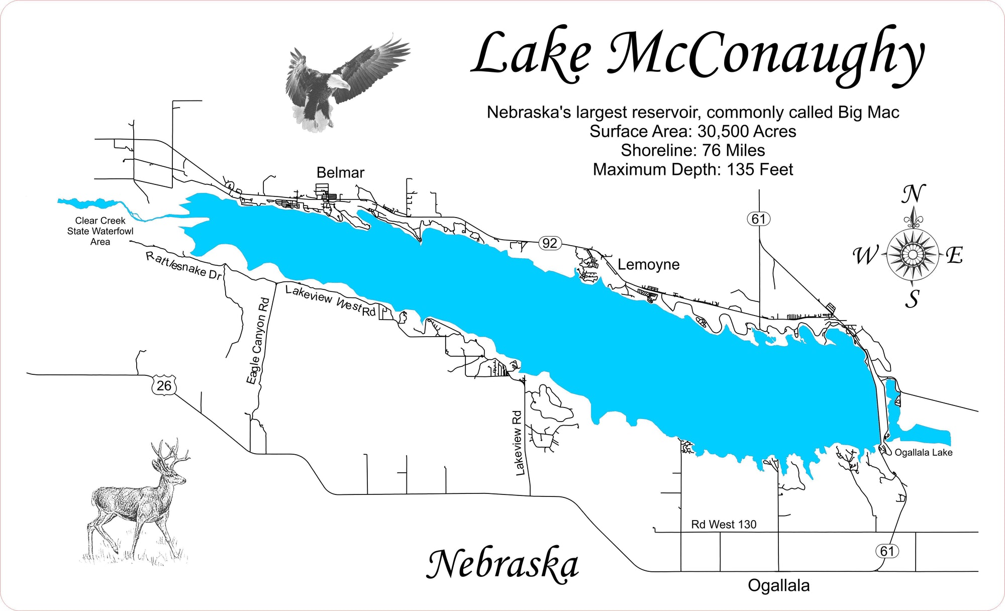 Lake McConaughy, Nebraska - Laser Cut Wood Map| Personal Handcrafted ...