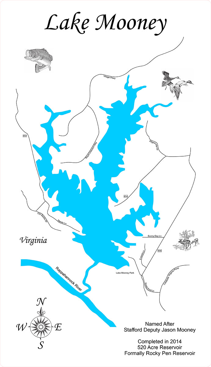 Lake Mooney, Virginia - Laser Cut Wood Map| Personal Handcrafted Displays