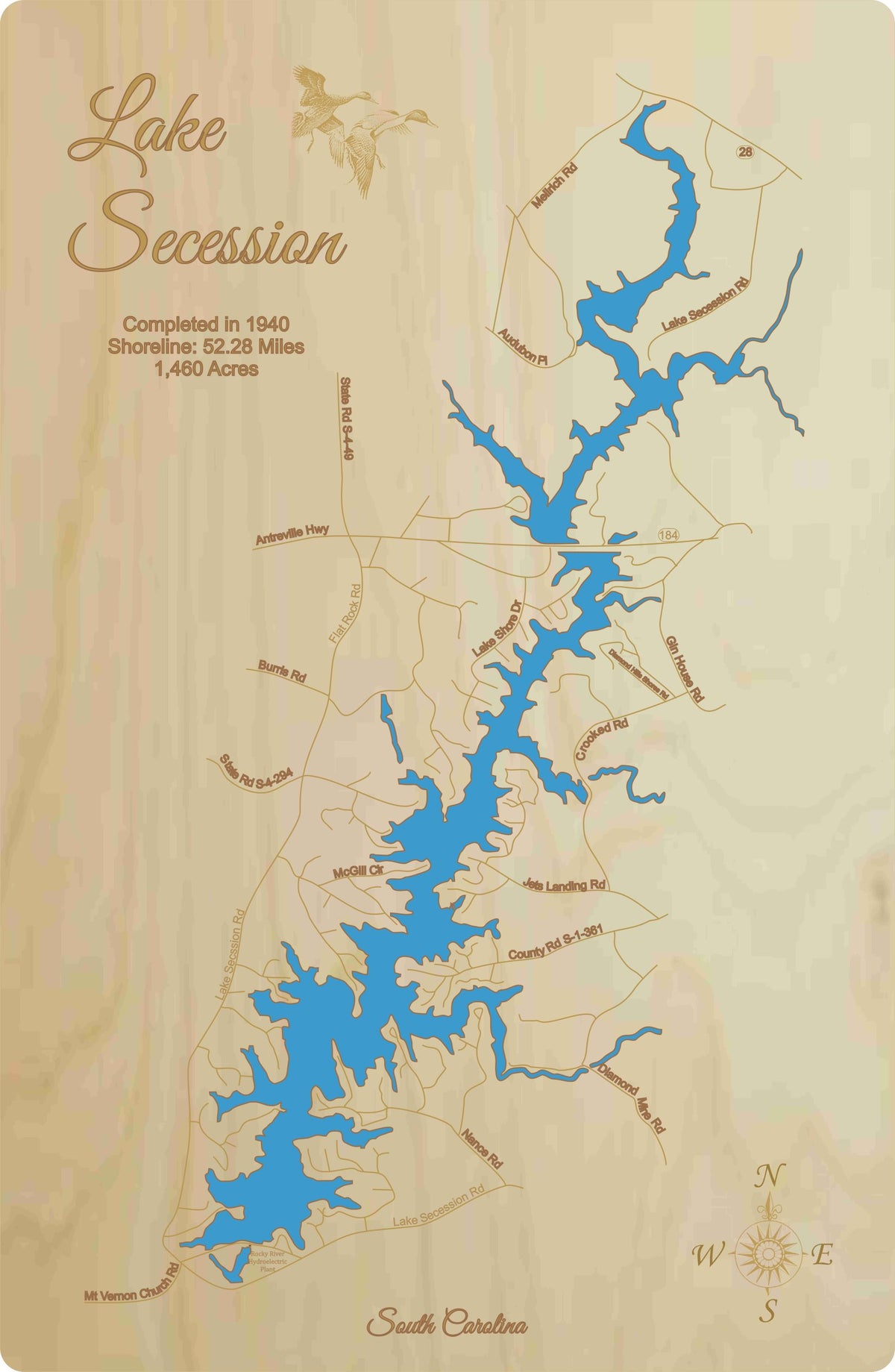 Lake Secession, South Carolina - laser cut wood map| Personal ...