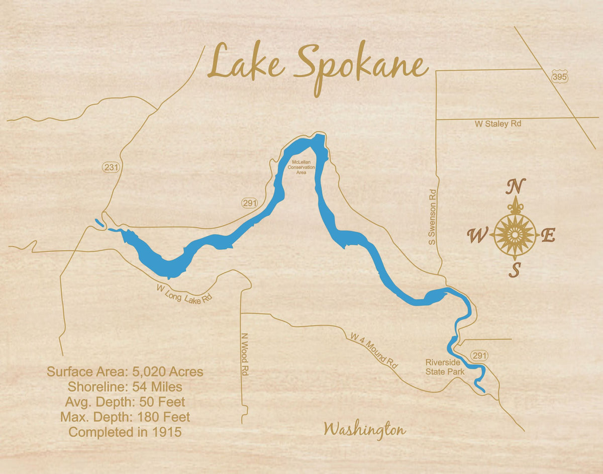 Lake Spokane, Washington - laser cut wood map| Personal Handcrafted ...