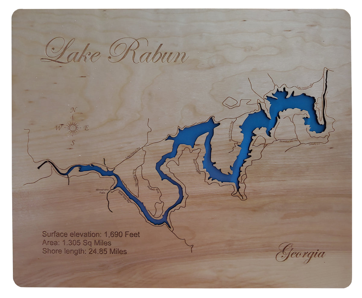 Lake Rabun, Georgia - Laser Cut Wood Map| Personal Handcrafted Displays