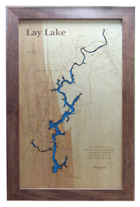 Lay Lake, Alabama - Laser Cut Wood Map| Personal Handcrafted Displays