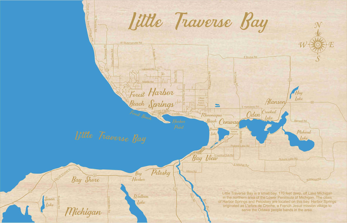 Little Traverse Bay, Michigan - Laser Cut Wood Map| Personal ...