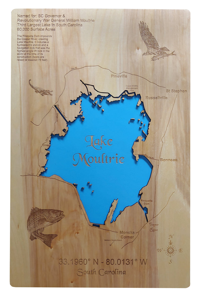 Lake Moultrie, South Carolina - Laser Cut Wood Map| Personal ...