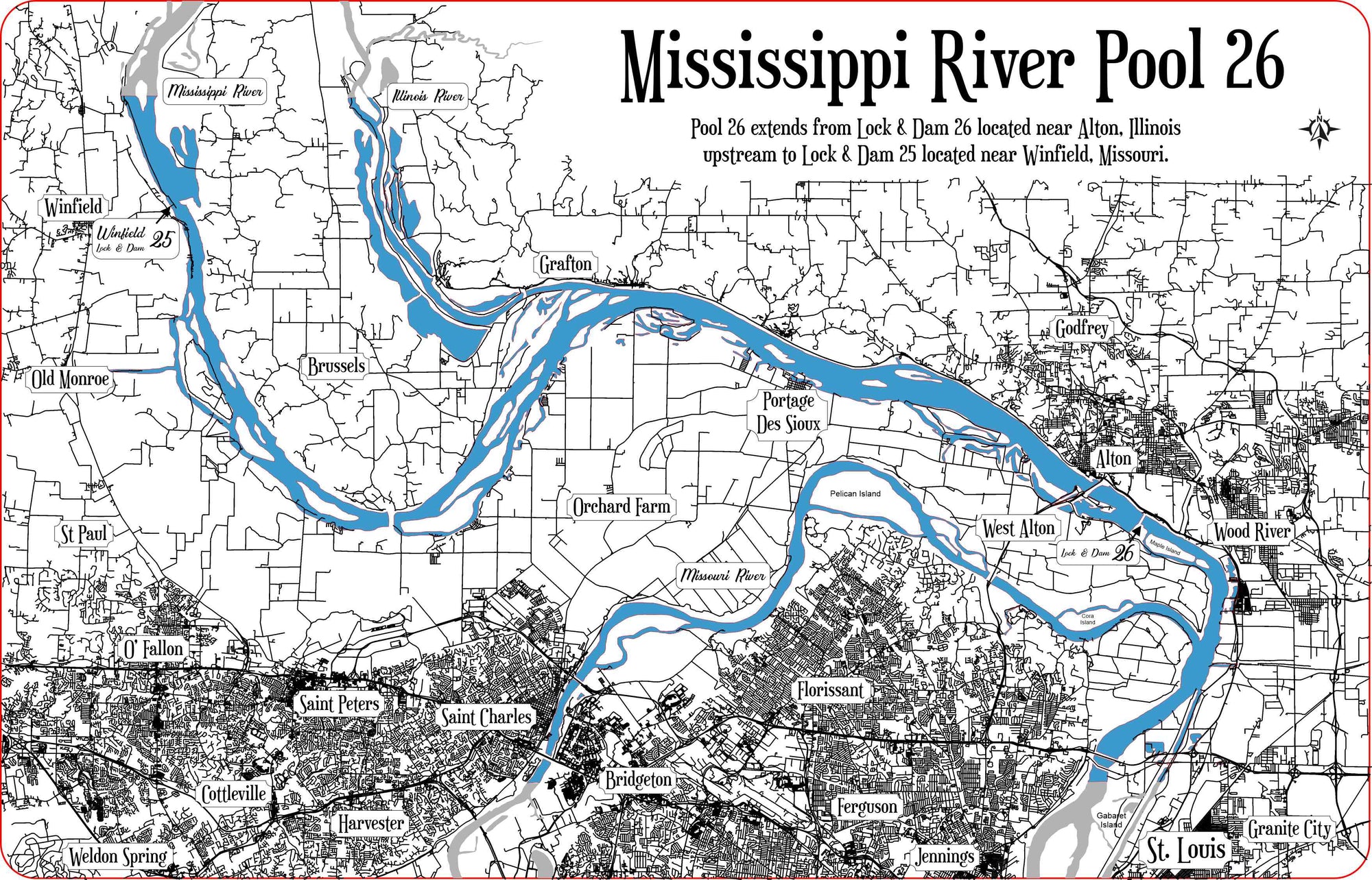 Mississippi River Pool 26 - Laser Cut Wood Map| Personal Handcrafted ...