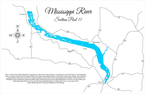 Mississippi River Pool 11 - Laser Cut Wood Map| Personal Handcrafted ...