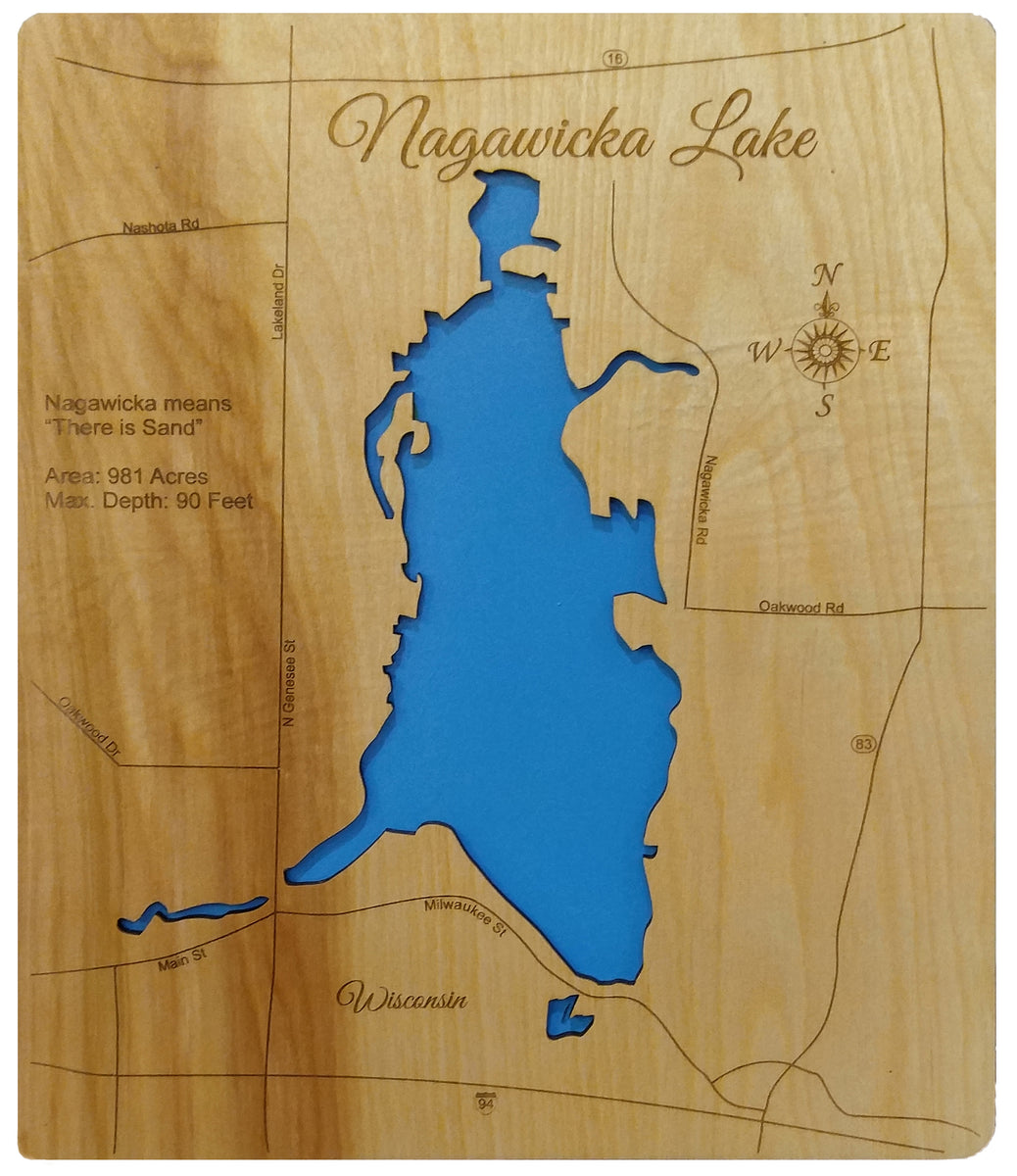 Nagawicka Lake, Wisconsin - Laser Cut Wood Map| Personal Handcrafted ...