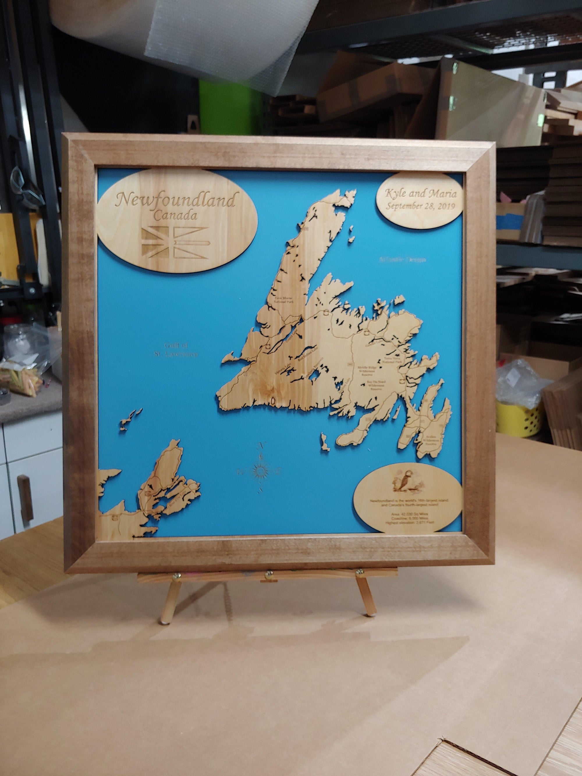 Newfoundland, Canada - laser cut wood map| Personal Handcrafted Displays