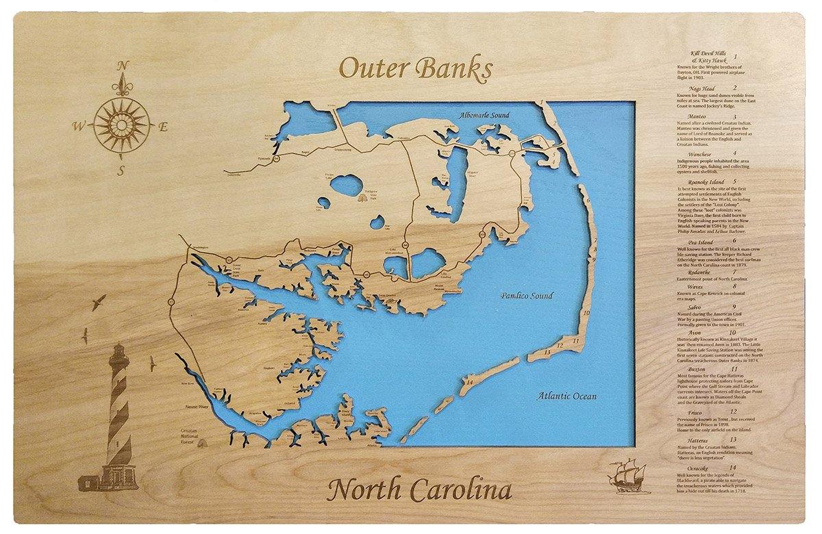 Outer Banks - North Carolina - laser cut wood map| Personal Handcrafted ...