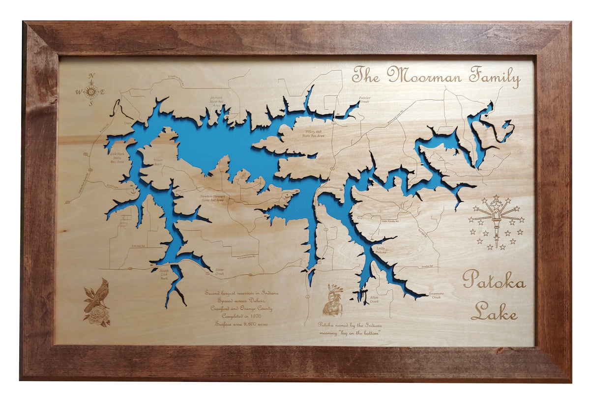 Patoka Lake, Indiana - Laser Cut Wood Map| Personal Handcrafted Displays