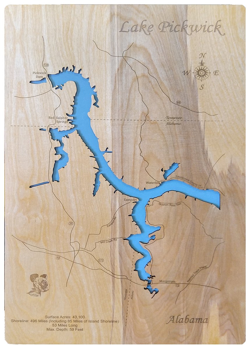 Lake Pickwick Alabama - laser cut wood map| Personal Handcrafted Displays