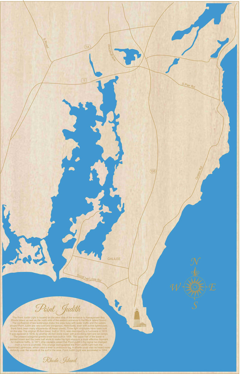Point Judith, Rhode Island Coastal Map - laser cut wood map| Personal ...