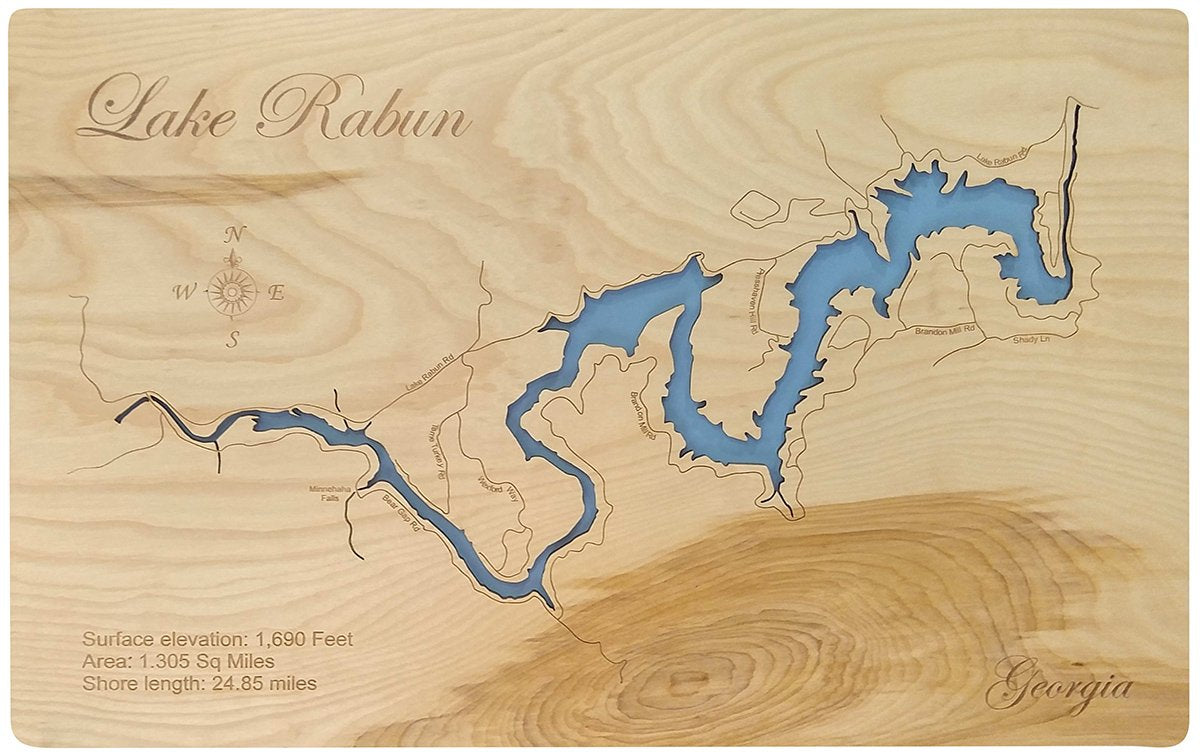 Lake Rabun, Georgia - Laser Cut Wood Map| Personal Handcrafted Displays
