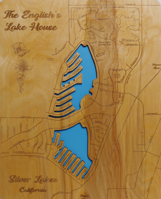 Silver Lakes in Helendale, California - Laser Cut Wood Map| Personal ...
