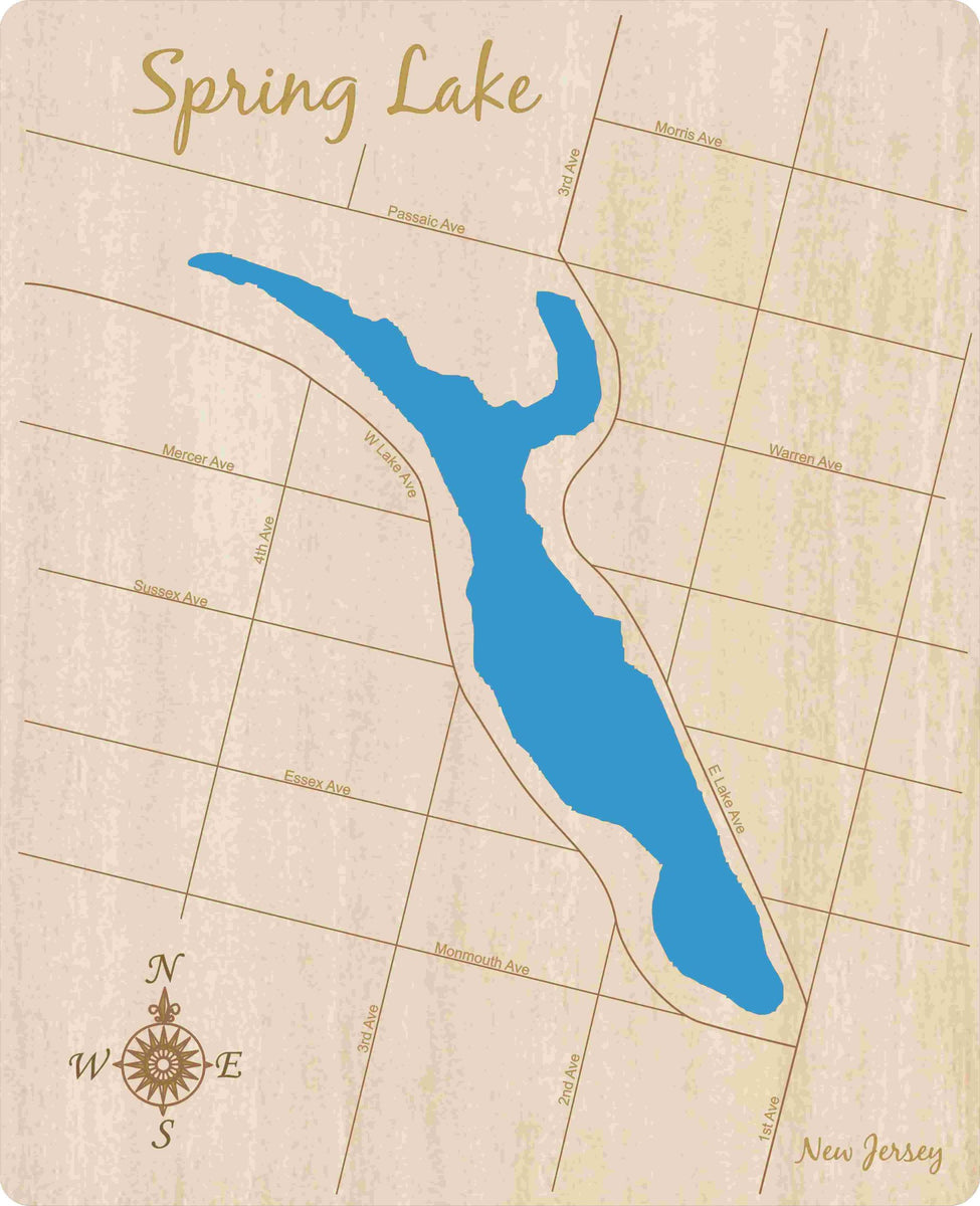 Spring Lake, New Jersey - laser cut wood map| Personal Handcrafted Displays