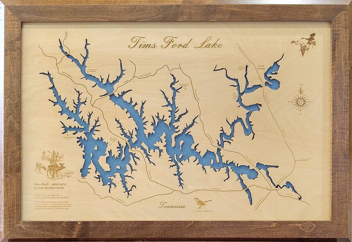 Tims Ford Lake, Tennessee - laser cut wood map| Personal Handcrafted ...